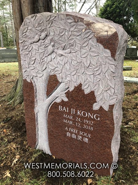 Kong natural tree with birds headstone | West Memorials