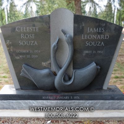 Souza Headstone with Carved Swans | West Memorials